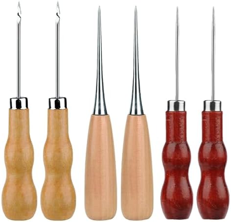 6PCS Bradawl Tool for Wood, Gourd Shape Awl Tool,Brown Beige Sewing Awl ...