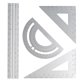 4PCS Math Ruler Geometry Tool Set, Metal Aluminum Alloy Rulers ...