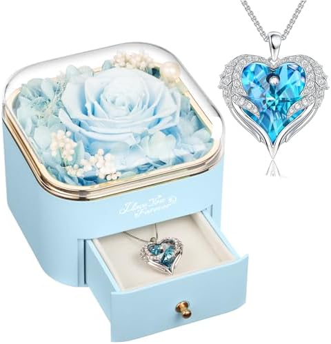 Amazon.com: NEWNOVE Preserved Real Light Blue Rose with Light Blue ...