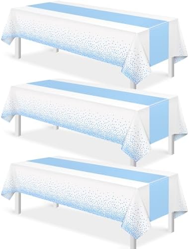 Amazon.com: BEISHIDA Light Blue Plastic Table Skirt & Tablecloth Set ...