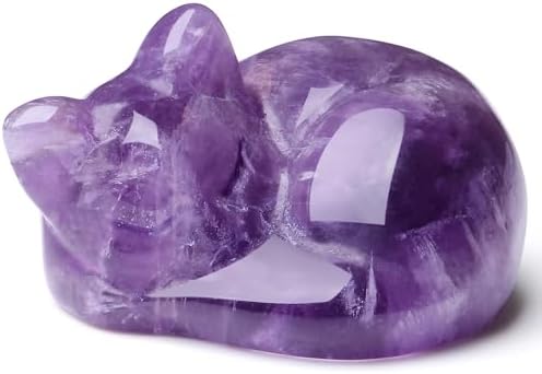 Amazon.com: QINJIEJIE Rose Quartz Cat Decor Pink Gift Crystals Sleeping ...