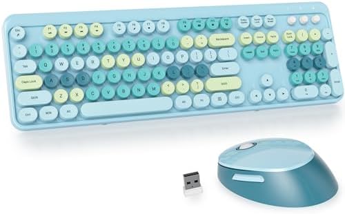 Amazon.com: Wireless Keyboard and Mouse Set, 104 Round Keys Full-Size ...