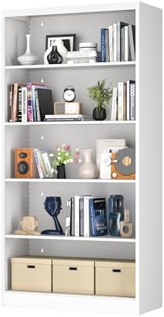 Amazon.com: STARY 5 Shelf White Bookcase 60 inch Tall Wood Bookshelf ...