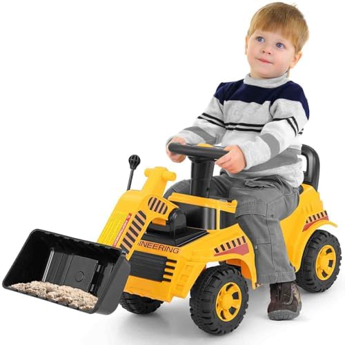 HONEY JOY Ride on Bulldozer, Excavator Digger Toy with Adjustable ...