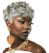 Amazon.com : Pixie Cut Wig Short Curly for Black Women - Mixed Grey ...