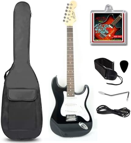 Mike Music Electric Guitar and Accessories with Guitar Bag, Black (40in ...