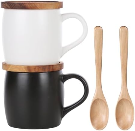 Amazon.com: Acyhggi Stackable Ceramic Mugs with Spoon Set of 2 - Couple ...