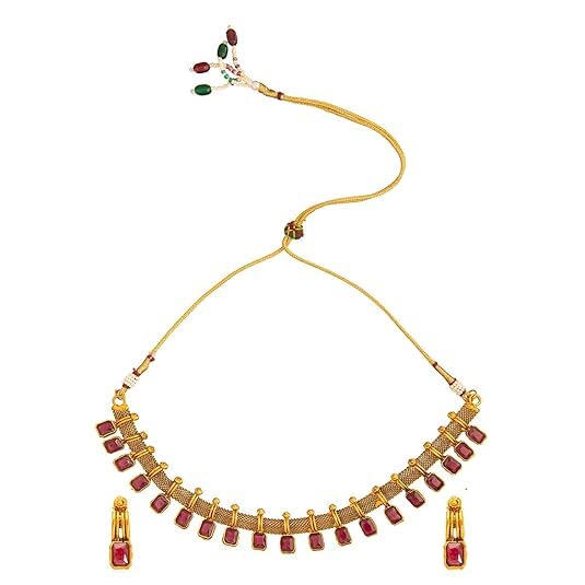 Buy Layken Traditional Gold plated Long Haram Necklace Set For Girls ...