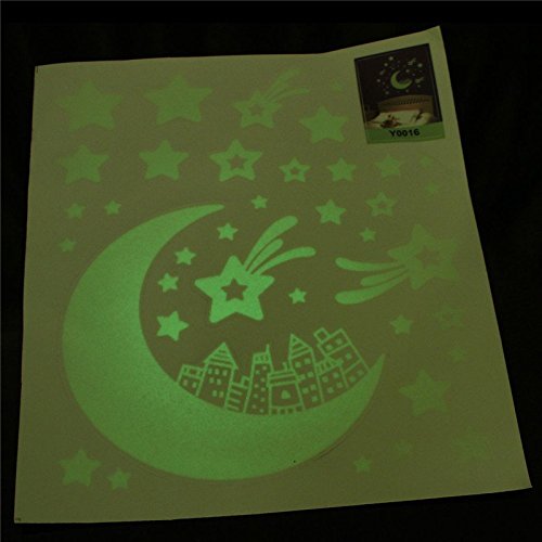Glow in Dark Moon Star Luminous Stickers Removable Wall Sticker Vinyl ...