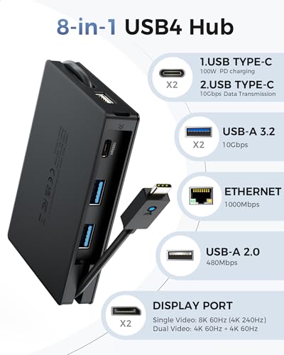 Cable Matters 8-in-1 Portable 40Gbps USB4 Hub (USB 4 Dock) Dual ...
