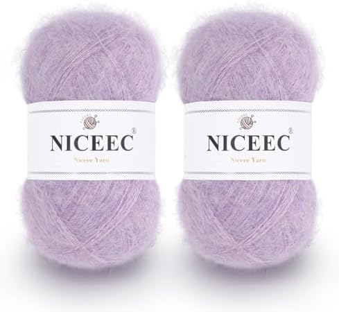 Amazon.com: NICEEC 2 Skeins Long Pile Mohair Yarn, Fluffy & Fuzzy ...