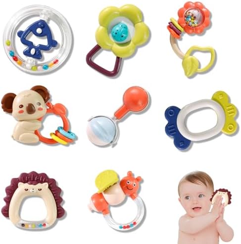 Amazon.com: HappyChoi Baby Rattle Set, 8pcs Baby TeethingToys for ...