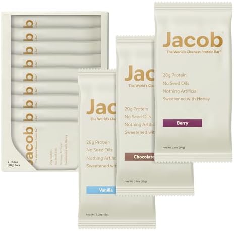 Amazon.com : Jacob Bar, Protein Bars, Variety Pack (9 Bars Total ...