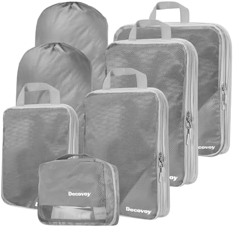 Decovoy 7PCS Compression Packing Cubes, Grey Packing Cubes for ...