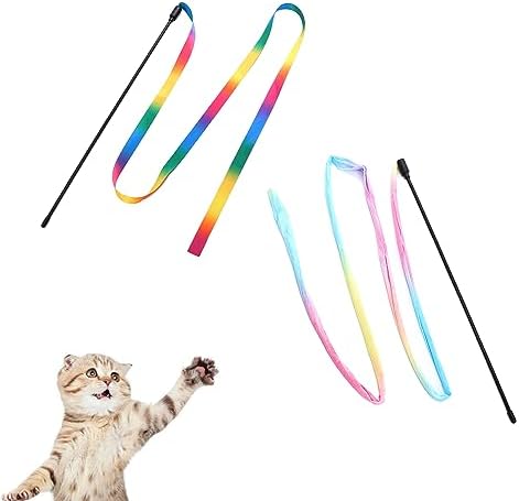 Amazon.com : 2 Pack Cat Rainbow Wand Toys, Interactive Rainbow Ribbon ...