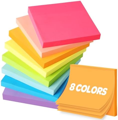 Amazon.com : Sticky Notes 3 x 3 Inches, 8 Colours Sticky Pads, Colorful ...