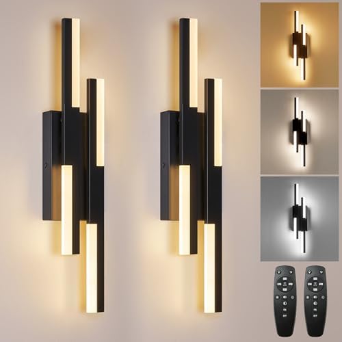 Benkut Modern LED Vanity Lights Set of 2, Black Wall Sconce with Remote ...