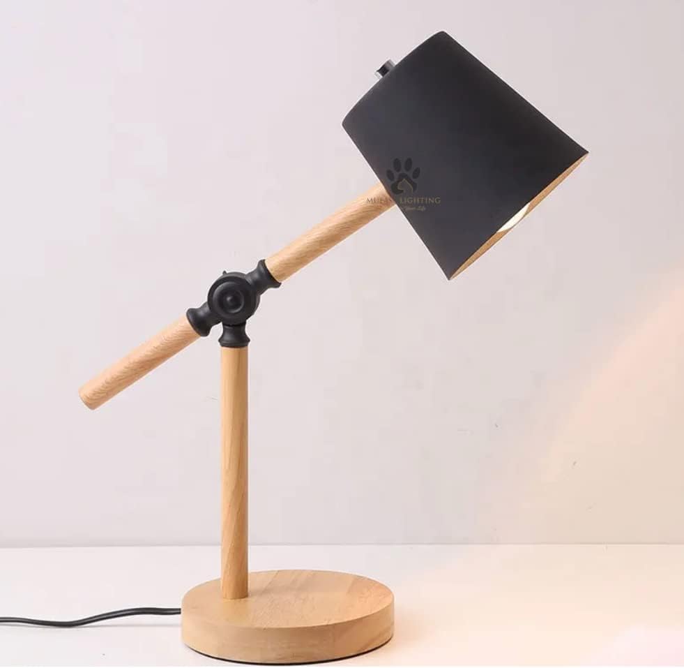 Buy Mufasa Black Wooden Finish Long Arm Modern Study Lamp, Desk Lamp ...