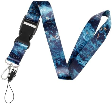 cobee Detachable Neck Lanyard Keychain Lanyard (Blue Gold Marble ...