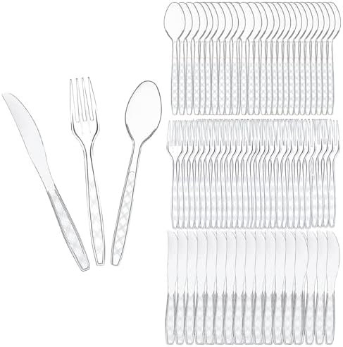 300 Plastic Cutlery, Transparent Disposable Forks Spoons Knife Cutlery ...