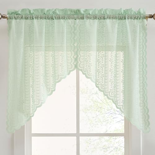 Amazon.com: HLC.ME Sophia Floral Rod Pocket Lace Short Cafe Swags for ...