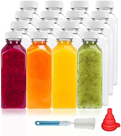 YBCPACK 16 Pack 350 ml Clear Plastic Juice Bottles with Lids for Mini ...