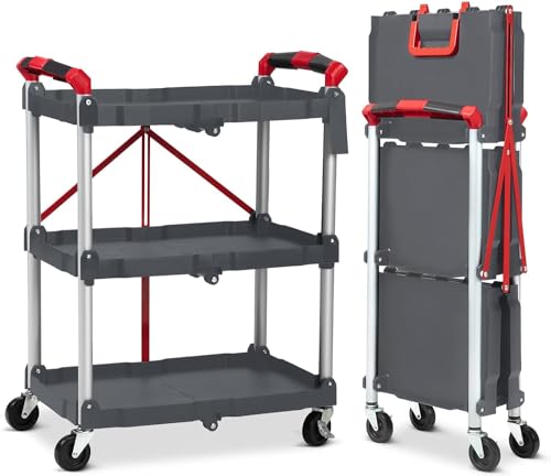Snapklik.com : 3-Tier Portable Folding Service Cart, Fold Up Rolling ...