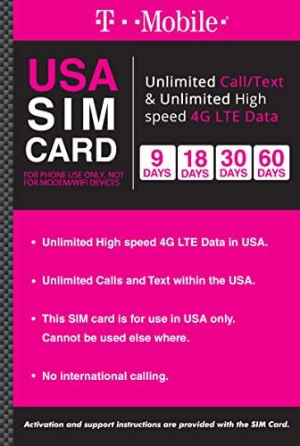 T-Mobile Brand USA Prepaid Travel SIM Card Unlimited Call, Text and 4G ...
