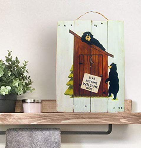 Amazon.com: Bathroom Wall Art Wood Sign Bear Bottoms Welcome Here Wood ...