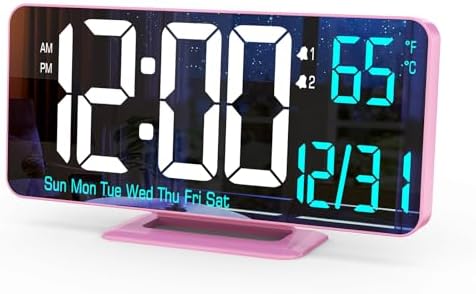 Amazon.com: Pink Digital Clock for Bedroom 6.7in Dual Alarm Clock with ...