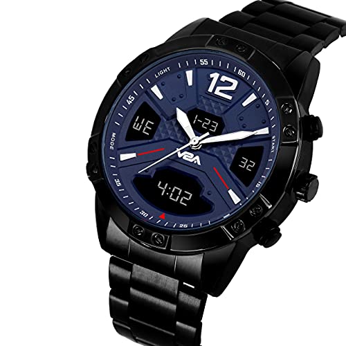 Buy V2A Unique Dress Casual Blue Display Analog-Digital Stainless Steel ...