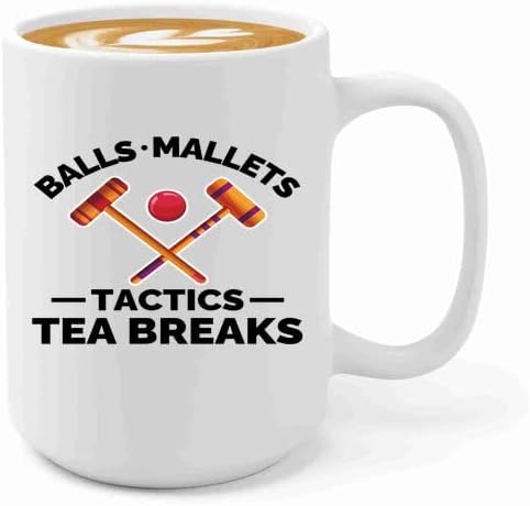 Amazon.com: Croquet Coffee Mug 15oz White -Balls - Tennis Racquetball ...