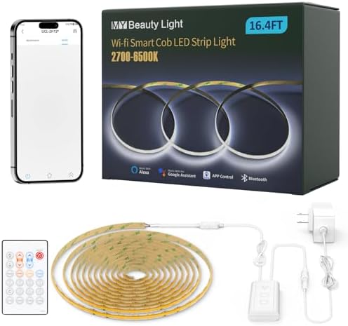 MY BEAUTY LIGHT 24v Smart WiFi Cob Led Strip Lights 16.4ft, 2700K-6500K Color Temperature ...