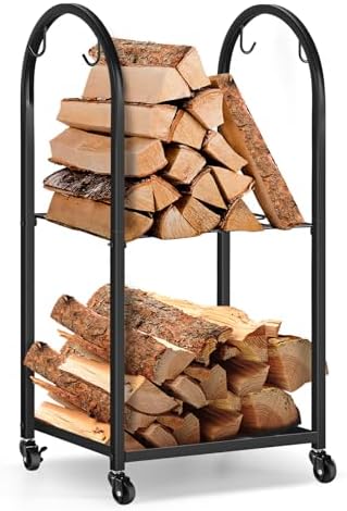 Amazon.com : Indoor Firewood Rack with Wheels Outdoor Small Wood Rack ...