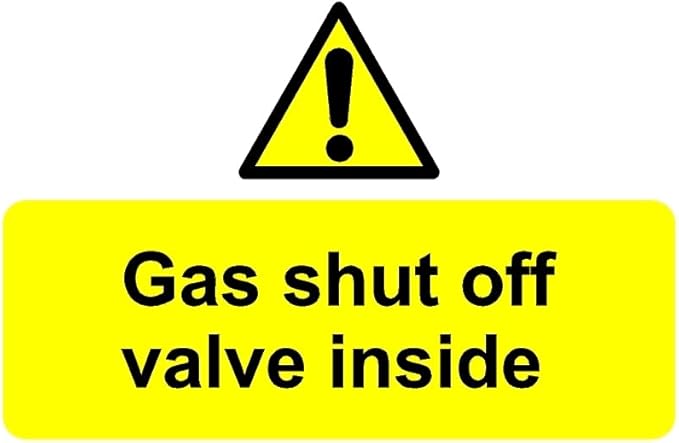 Gas shut off valve inside safety sign - Self adhesive sticker (200mm x ...