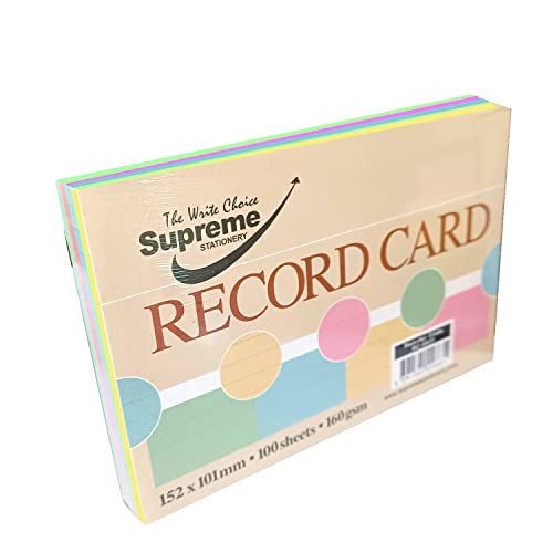 Record Cards Ruled Index Colour Cards 6mm Lined Margin Revision Cards 6 ...