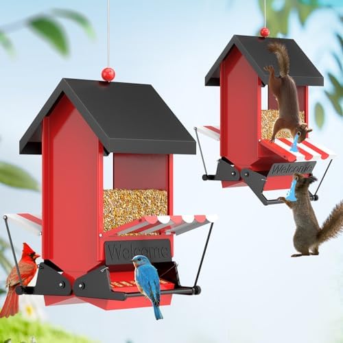 Amazon.com : Squirrel Proof Bird Feeder for Outdoors Hanging, Metal ...