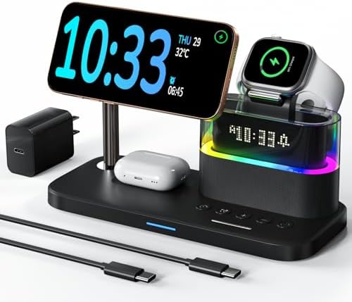 Amazon.com: Alarm Clock + 3 in 1 Charging Station + Night Light, iPhone ...