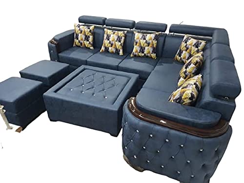 Buy tsento Sofa Set l Shape with 2 Puffy and Table for Living Room ...