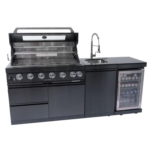 6 Burner Outdoor Kitchen Island with Grill, 85000 BTU Deluxe Stainless ...