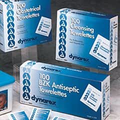 Amazon.com: Dynarex BZK Antiseptic Towelettes, 5" x 7", Box of 100 ...