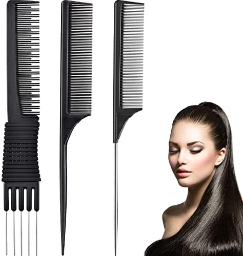 Amazon.com : 3 Pack Black Teasing Combs with Metal Prong, Salon Back ...