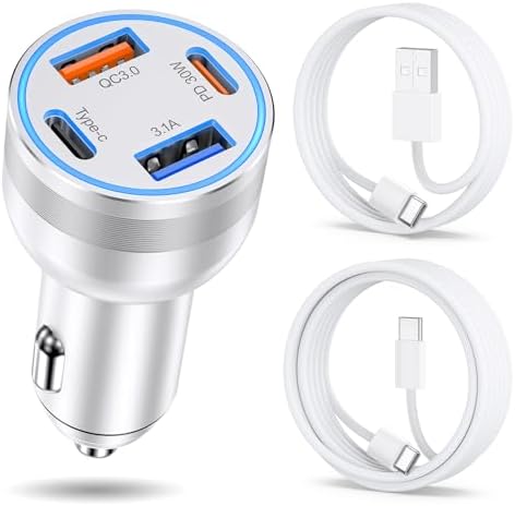 Amazon.com: 5 in 1 USB C Car Charger Adapter with 30W Type-C Cable ...