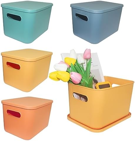 Amazon.com - Chistepper 4 Pieces Colorful Plastic Storage Bins with Lid ...