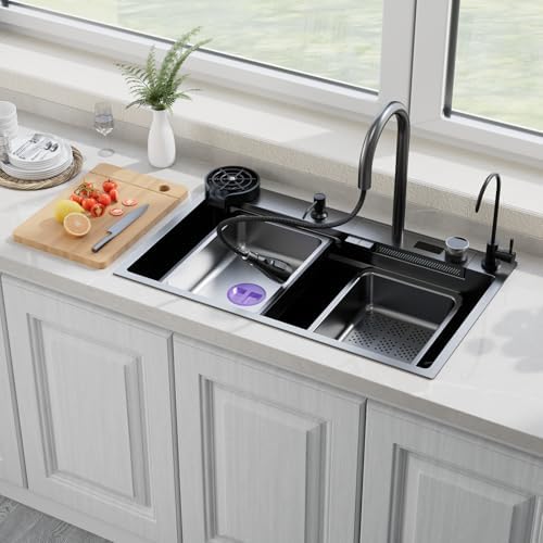 Sinkple NIAGARA Waterfall Kitchen Sink Set with Rainfall Faucet and ...
