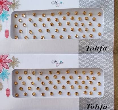 Large (Size-5) Golden Colour Stone Bindi Set of 2 Pack For Women and ...