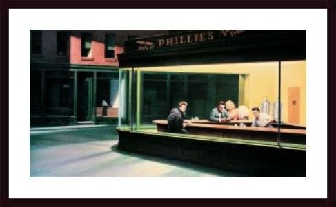 Amazon.com: Nighthawks, framed black wood, white matte: Home & Kitchen