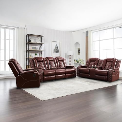 Amazon.com: AYCP Multifunction Power Air Leather Recliner Sofa Set with ...