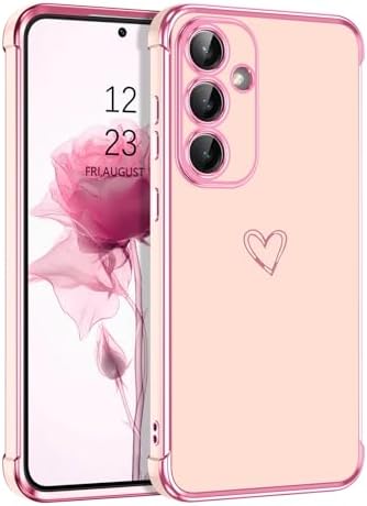 GUAGUA Case for Samsung S24 FE 5G 6.7", Cute Heart Pattern Cases Soft TPU Plating Cover for ...