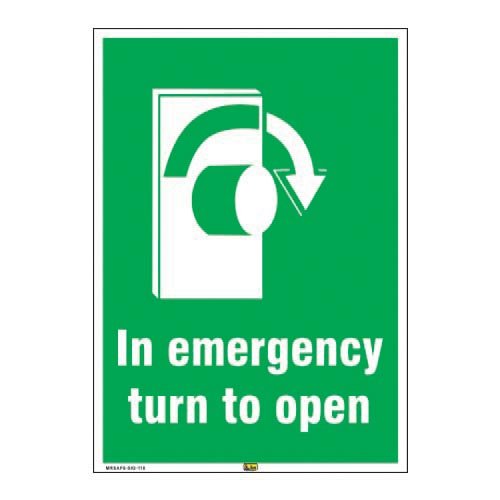 Mr. Safe - In Emergency Turn To Open Sign B Superior Quality Flex 2 Ft ...